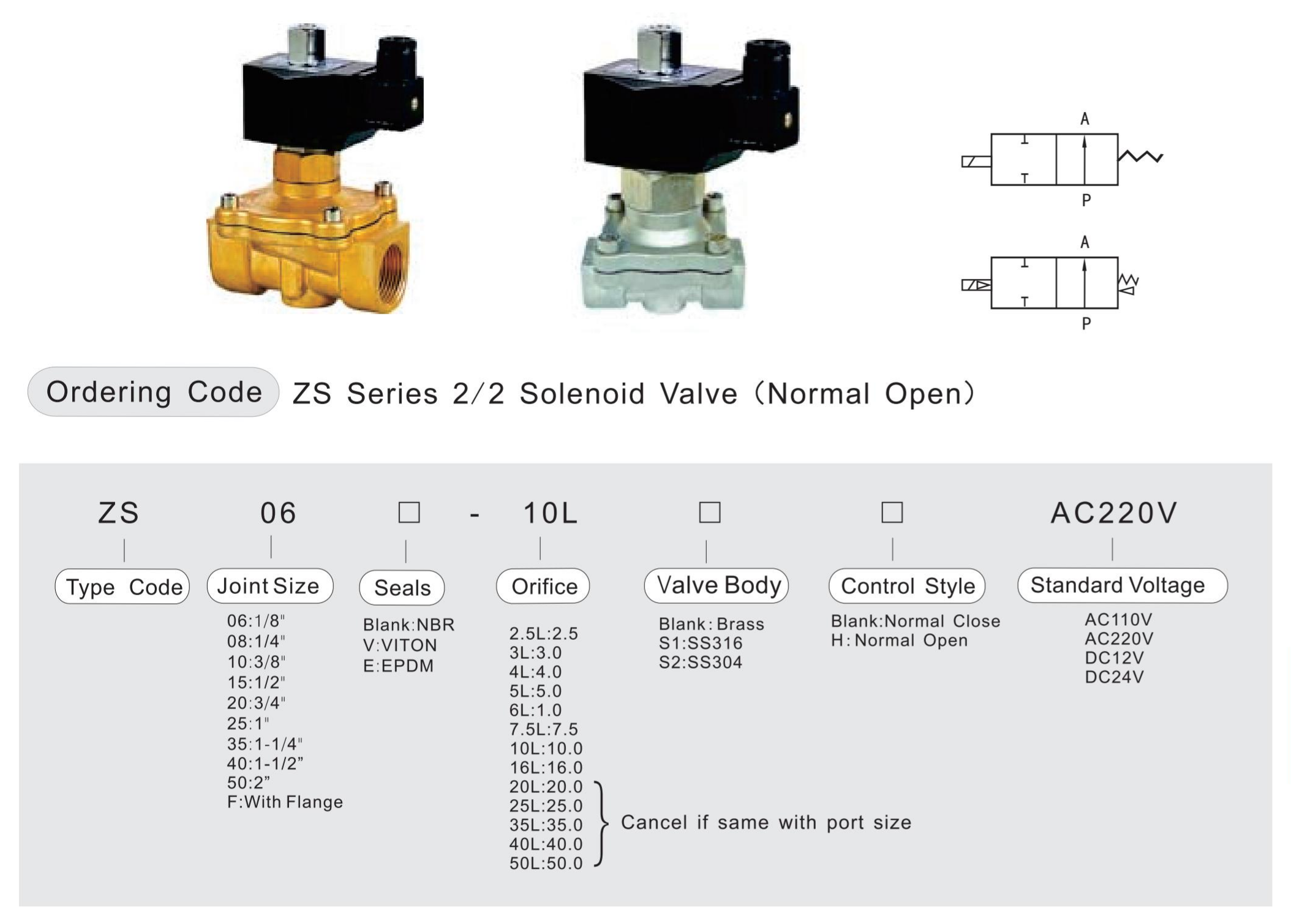 ZS Series 2/2 Way Normal Open Solenoid Valve - Buy water solenoid valve ...